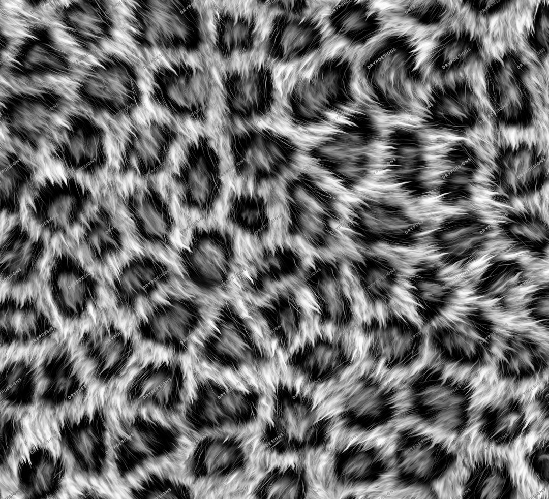 Realistic Black White Snow Leopard Print Seamless Digital Paper Background Texture Soft Faux 