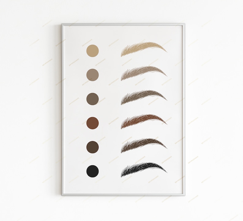 Eyebrow Color Chart Digital Art Print - Natural Hair Color Brow ...