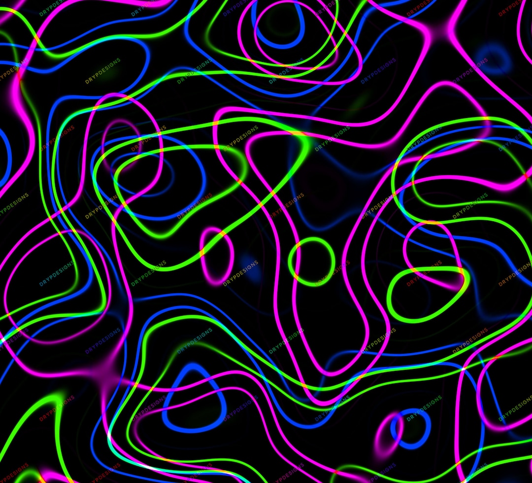 Wavy Neon Line Curve Seamless Digital Paper Pattern - Psychedelic ...
