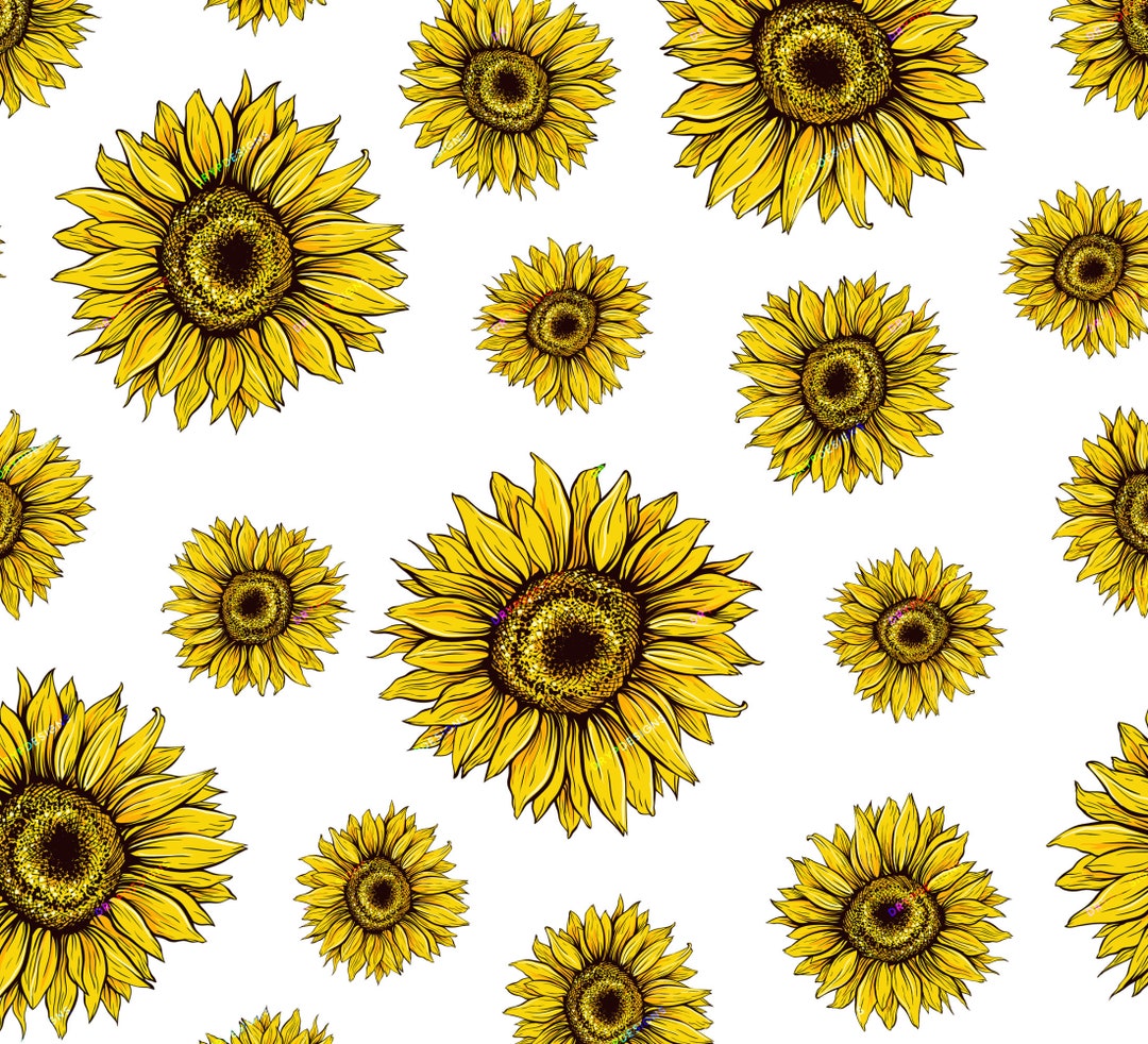 Seamless Sunflower Pattern - Pretty Hand Drawn Sunflower Digital Paper ...