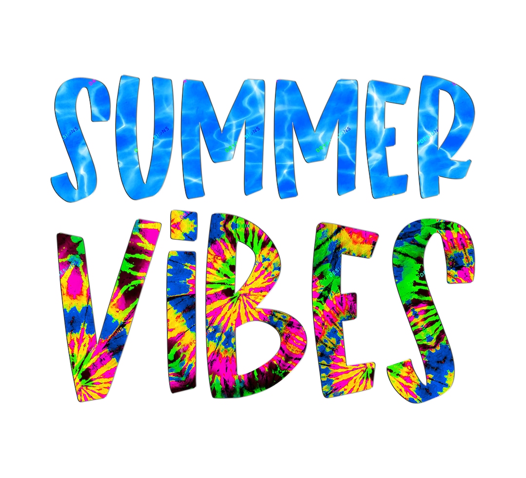 Summer Vibes PNG Tekst grafisch - levendig Tiedye patroon lettertype ...