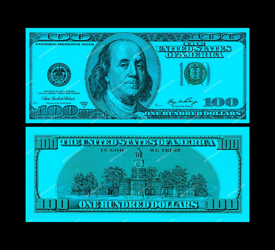 Blue 100 Dollar Bill Money PNG US One Hundred Dollar Bill - Etsy