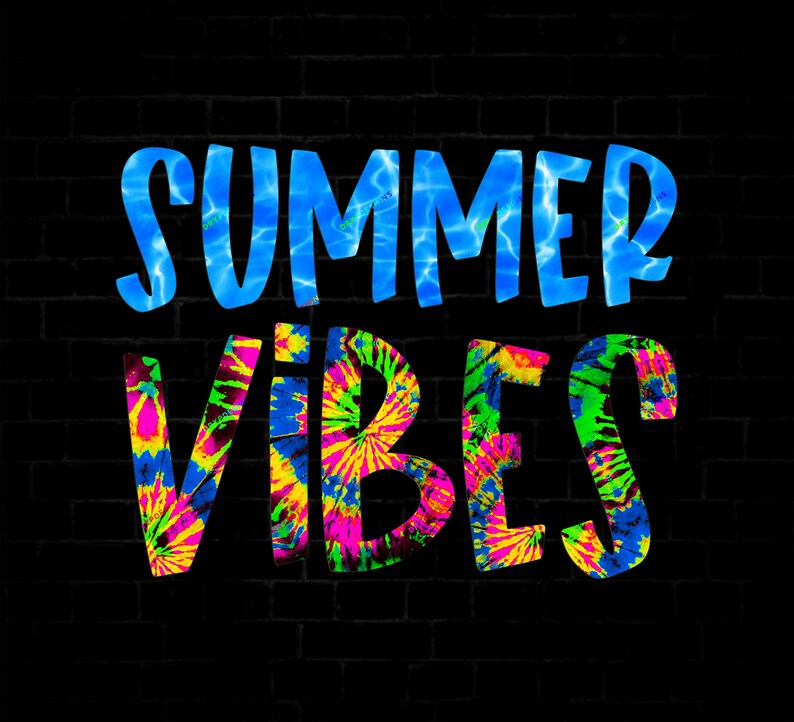 Summer Vibes PNG Tekst grafisch - levendig Tiedye patroon lettertype ...