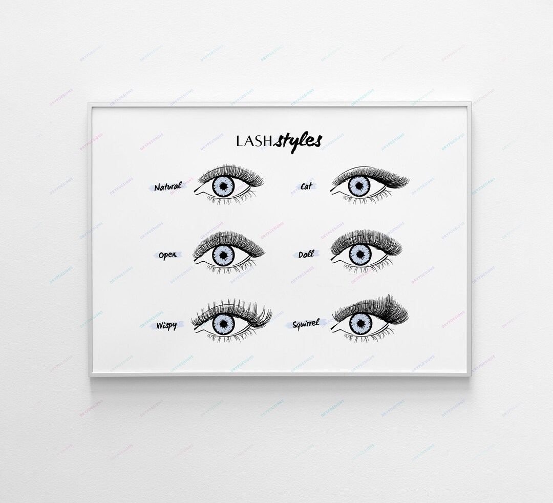 Eyelash Extension Style Chart Digital Art Print - Esthetician Lash ...