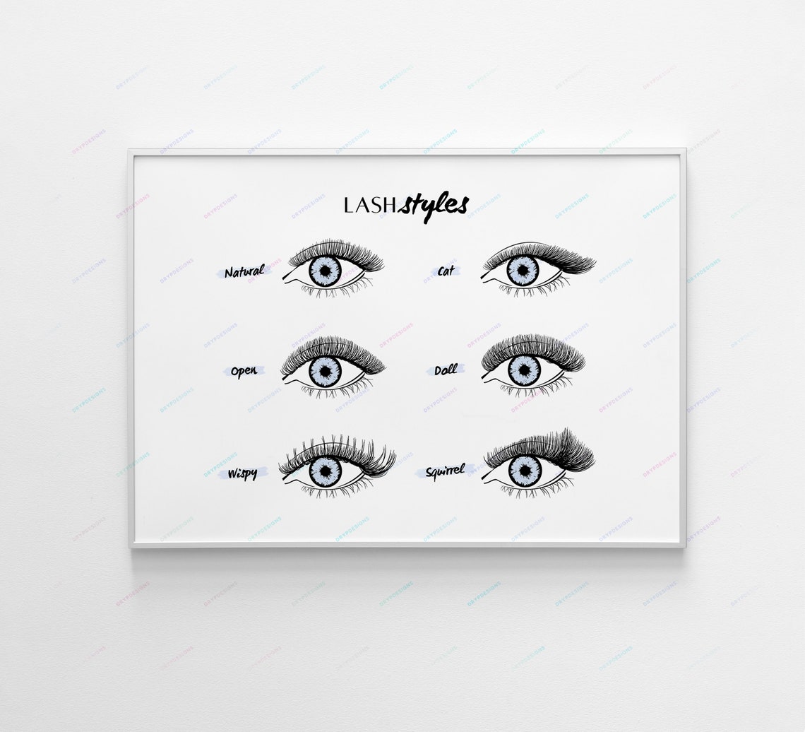 Eyelash Extension Style Chart Digital Art Print Esthetician - Etsy