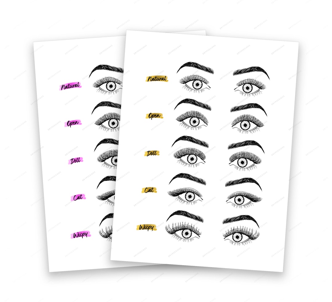 Full Eye Lash Style Chart - Eyelash Extension Styles Digital Art Print ...