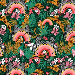 Jungle Animals Rainbow Gold Seamless Background Pattern - Boho Jungle ...