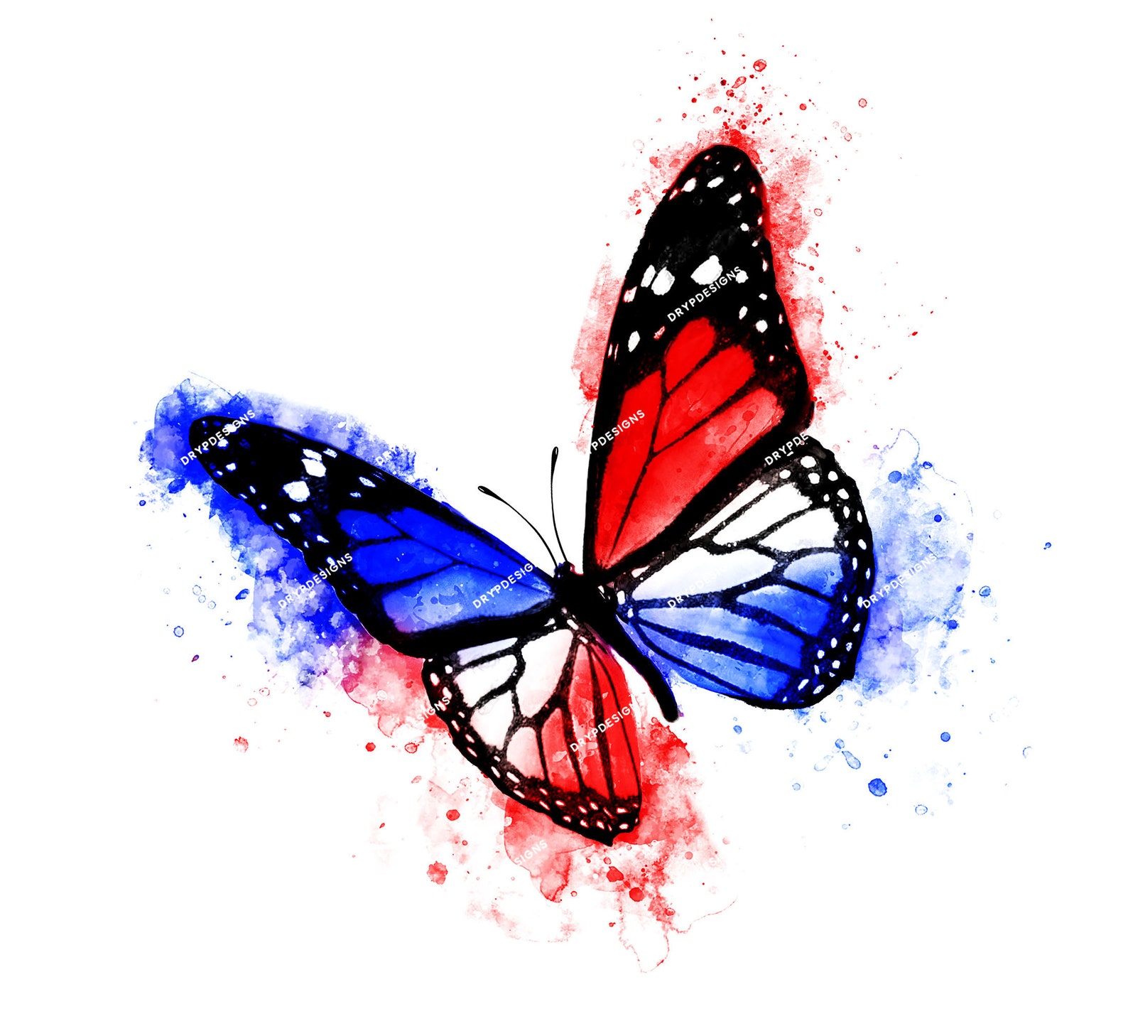 Red White Blue Watercolor Butterfly PNG Graphic Bundle - Etsy
