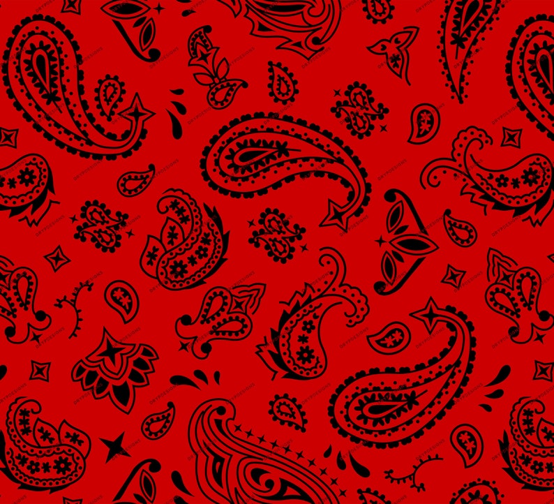 Red + Black Bandana Seamless Background Pattern - Classic Bold Paisley ...