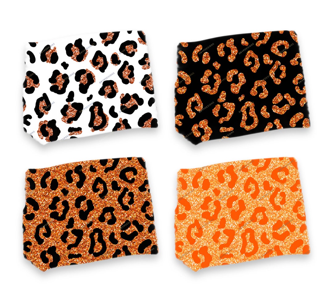Orange Glitter Leopard Print Seamless Background Pattern Bundle - Black ...