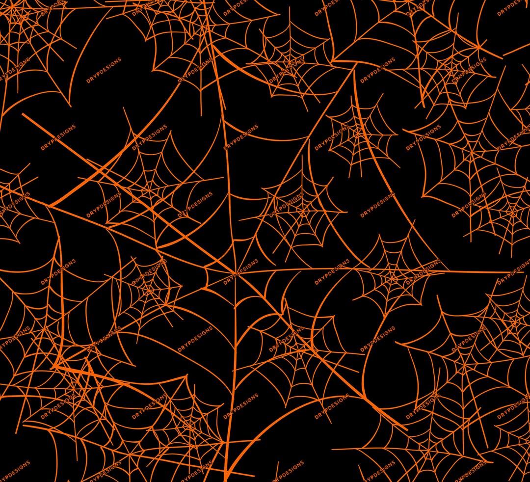 Seamless Spiderweb Background Pattern - Black + Orange Halloween ...