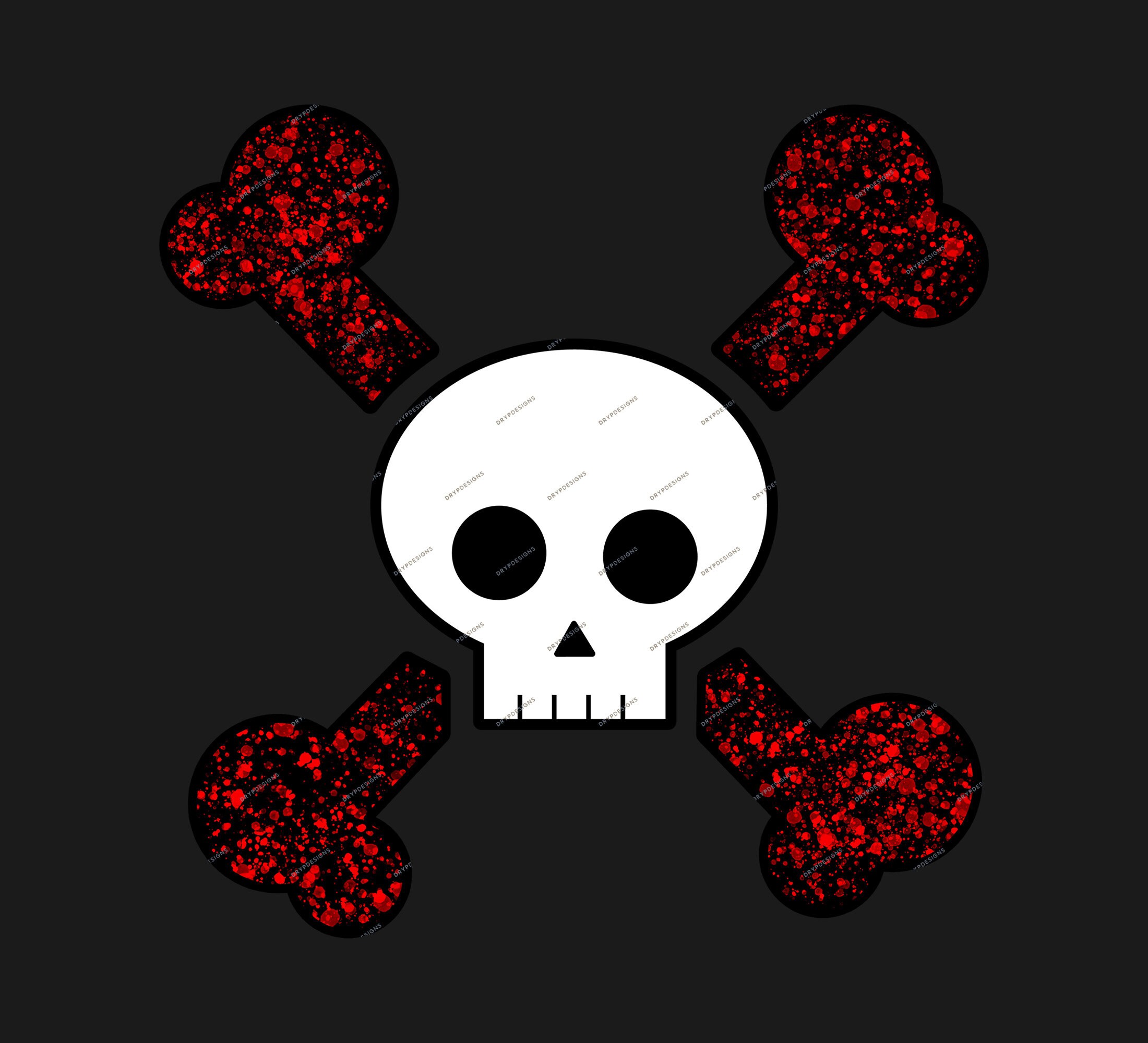 Blood Splatter Skull Bones PNG + SVG Graphic - Red Paint Splatter Skull ...