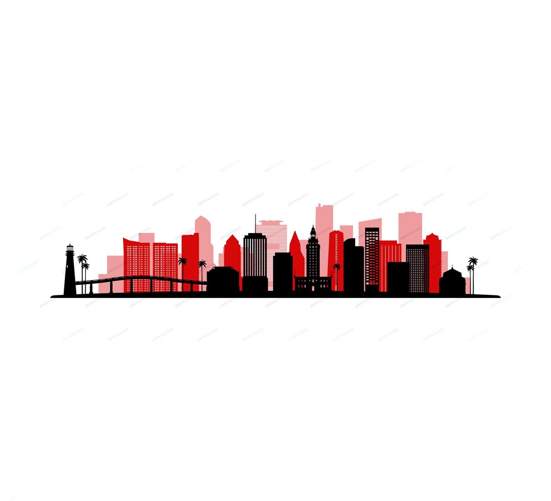 Miami City Skyline SVG + PNG Clipart Graphic - Cityscape Silhouette ...