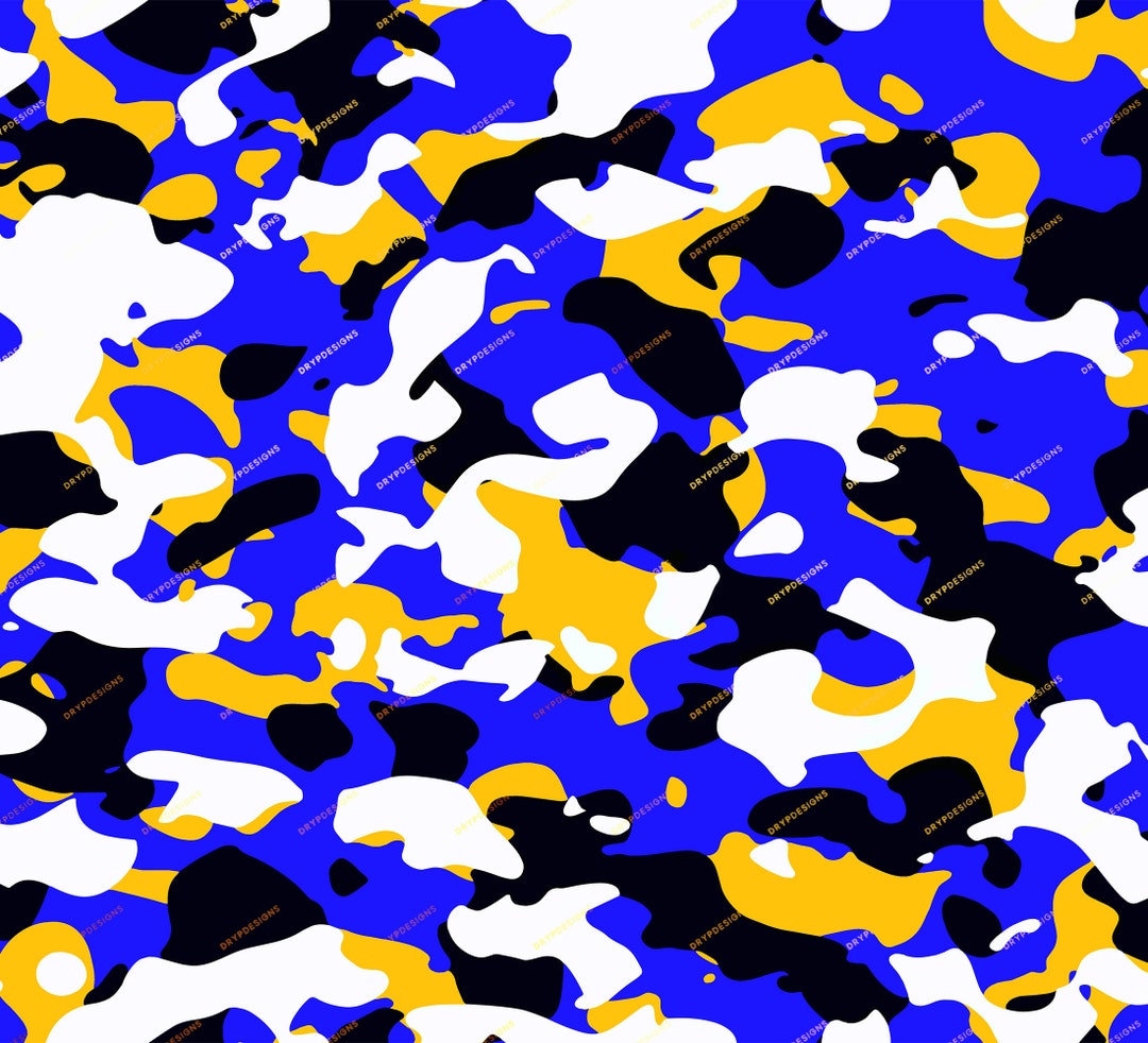 Blue + Yellow Gold Camo Seamless Background Pattern - Military ...