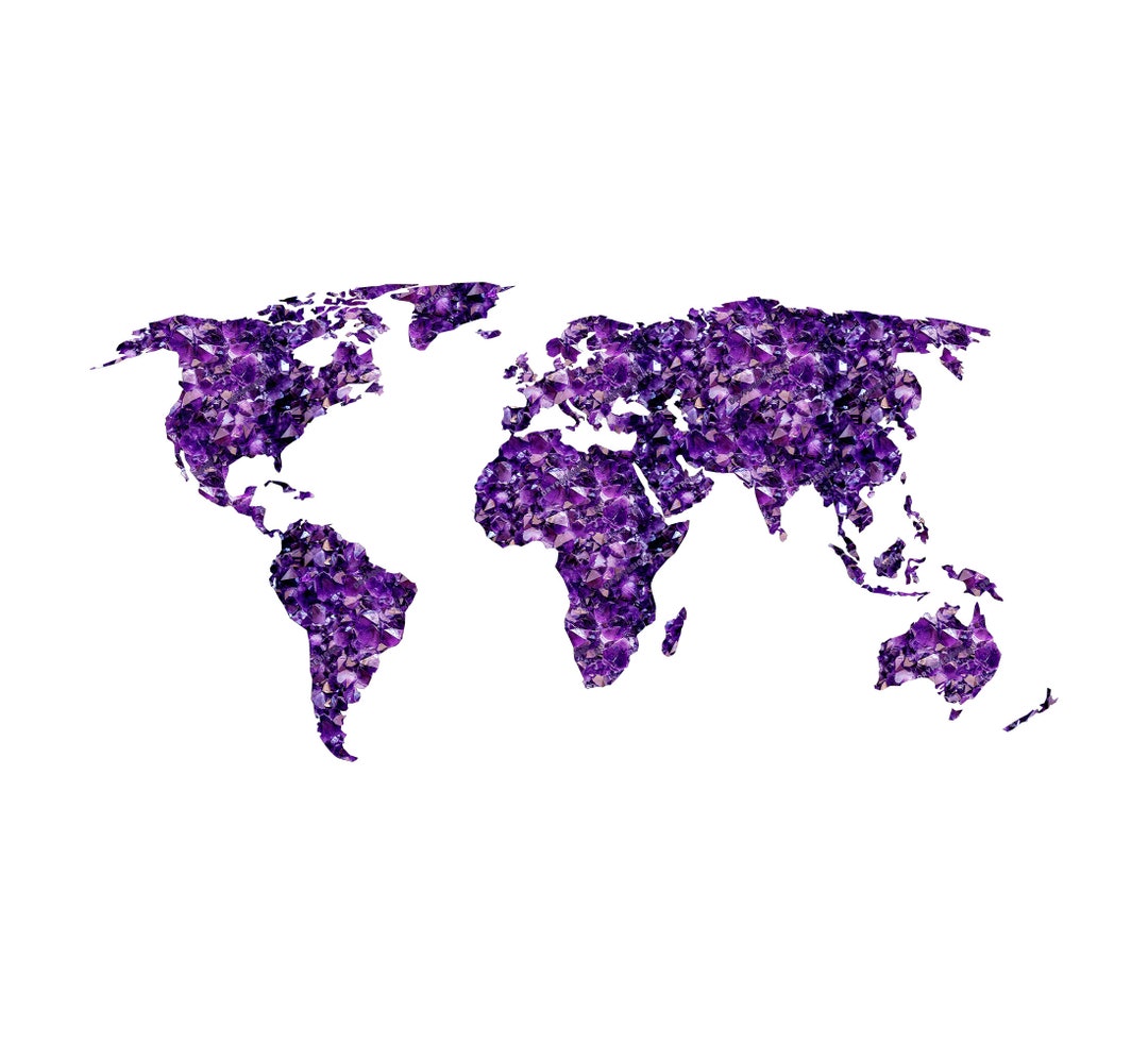 Purple Crystal World Map PNG Graphic - Gemstone Crystal Pattern Fill ...