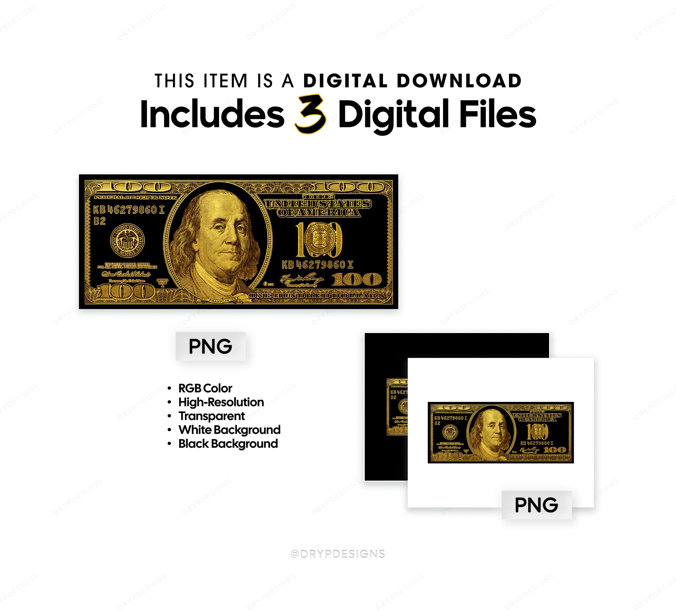 Schwarz + Gold 100 Dollar Bill PNG Grafik - Gold Geld Druck ...