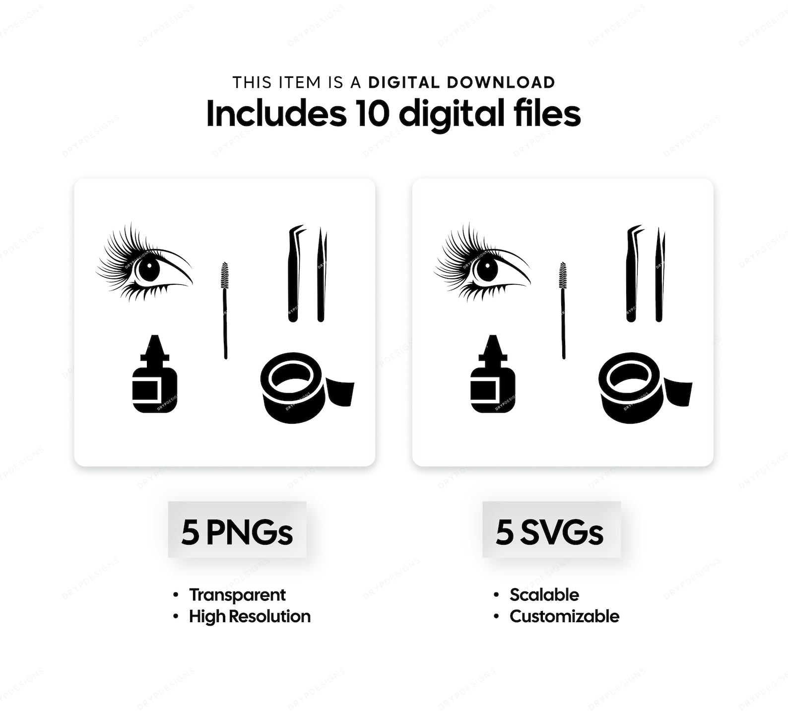 Lash Tool Icons PNG + SVG Bundle - Lash Artist Branding - Black Lash ...