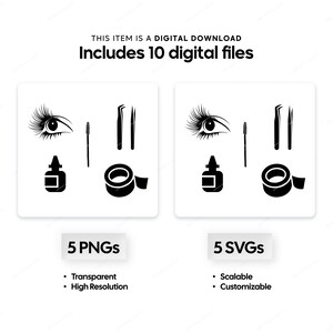 Lash Tool Icons PNG + SVG Bundle - Lash Artist Branding - Black Lash ...
