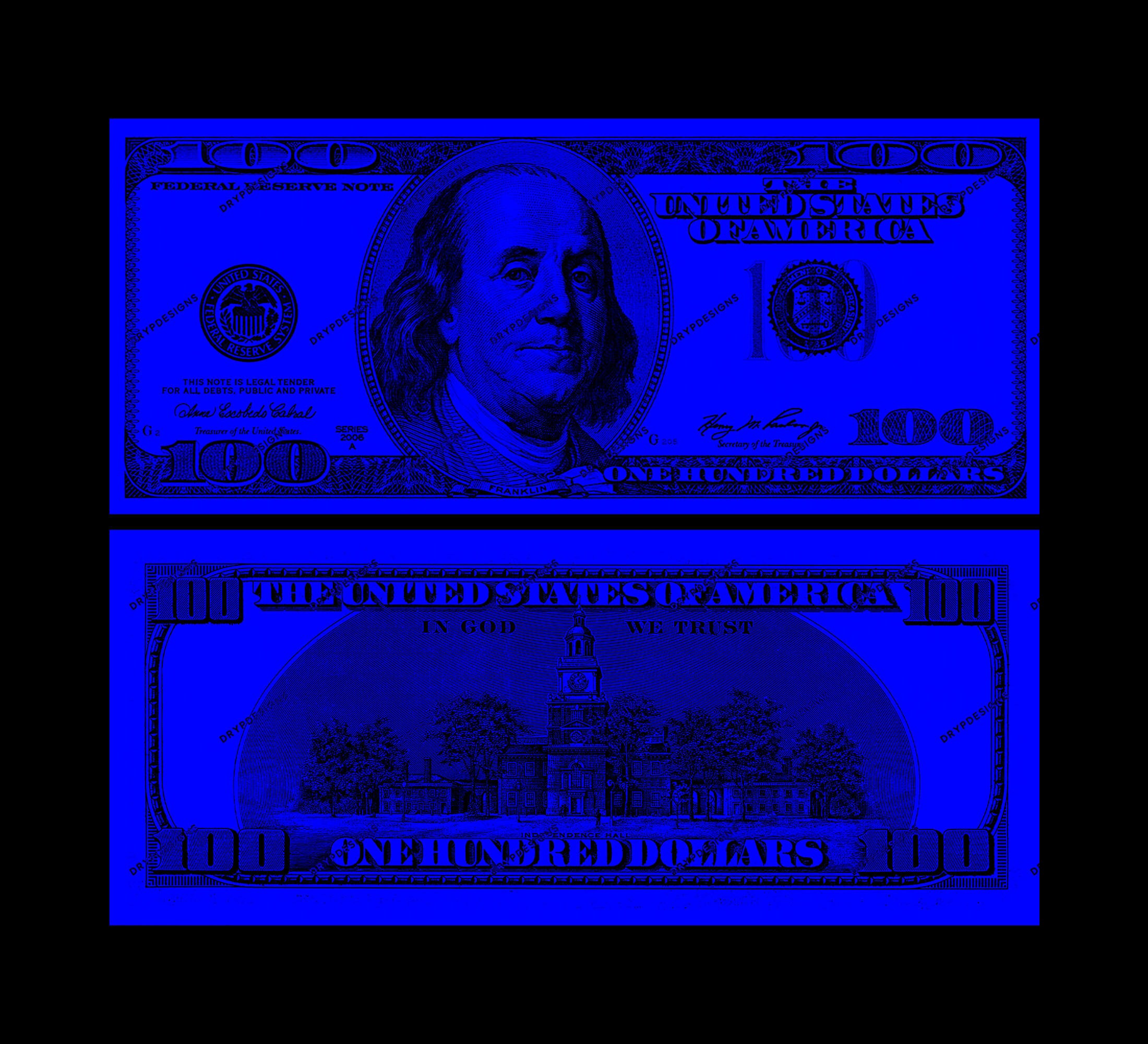 Royal Blue 100 Dollar Bill Money PNG Graphic - US One Hundred Dollar ...