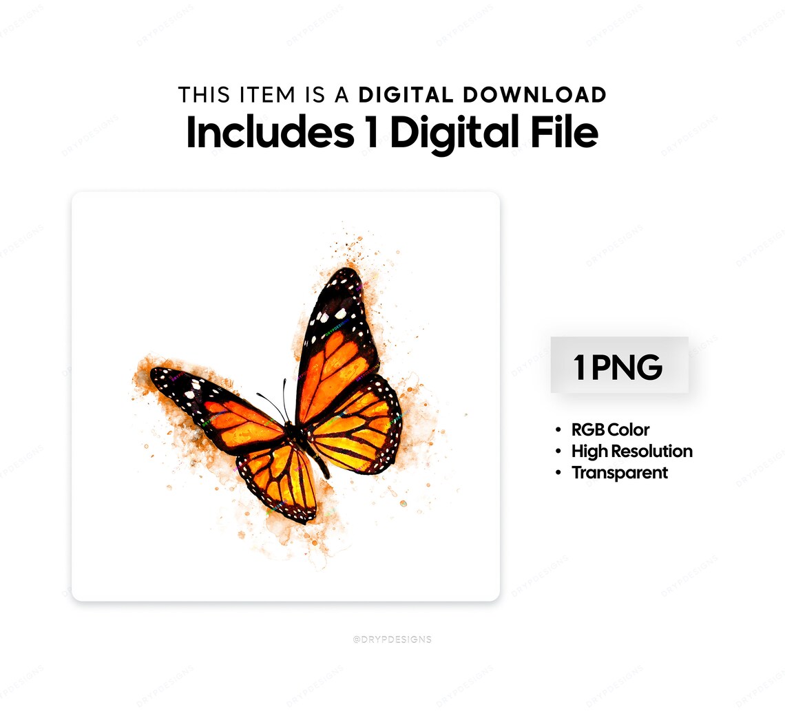 Watercolor Monarch Butterfly PNG Graphic Digital Download | Etsy