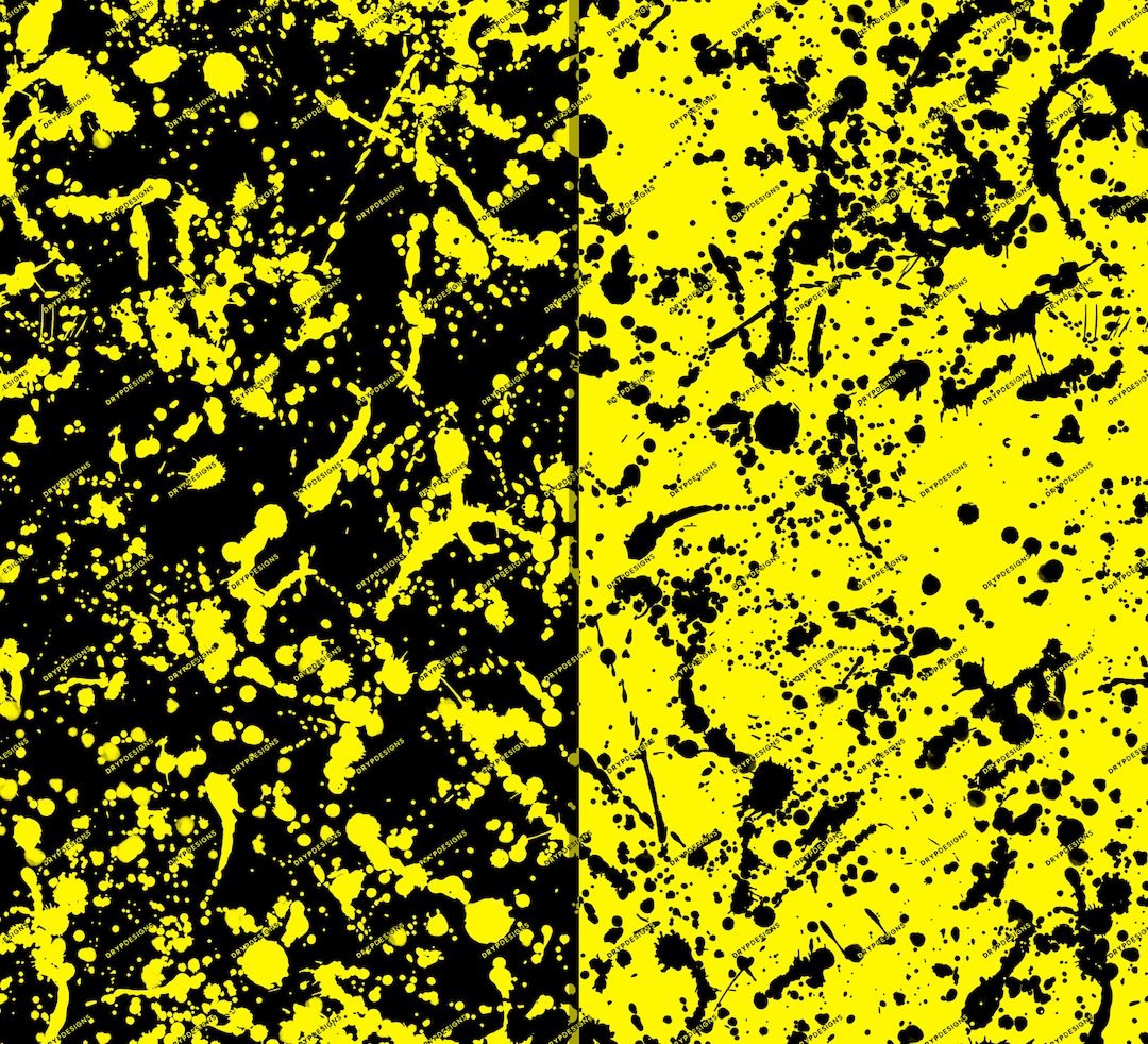 Yellow Paint Splatter Seamless Digital Paper Background Texture - Black ...
