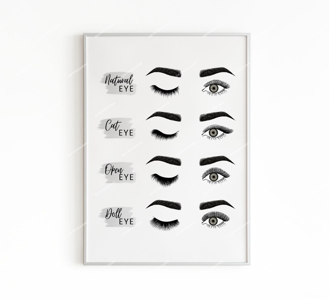 Eyelash Extension Style Chart Digital Art Print Bold Hazel - Etsy