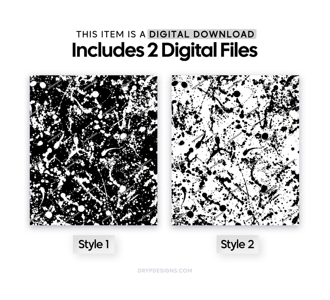 Black + White Paint Splatter Seamless Digital Paper Background Texture ...