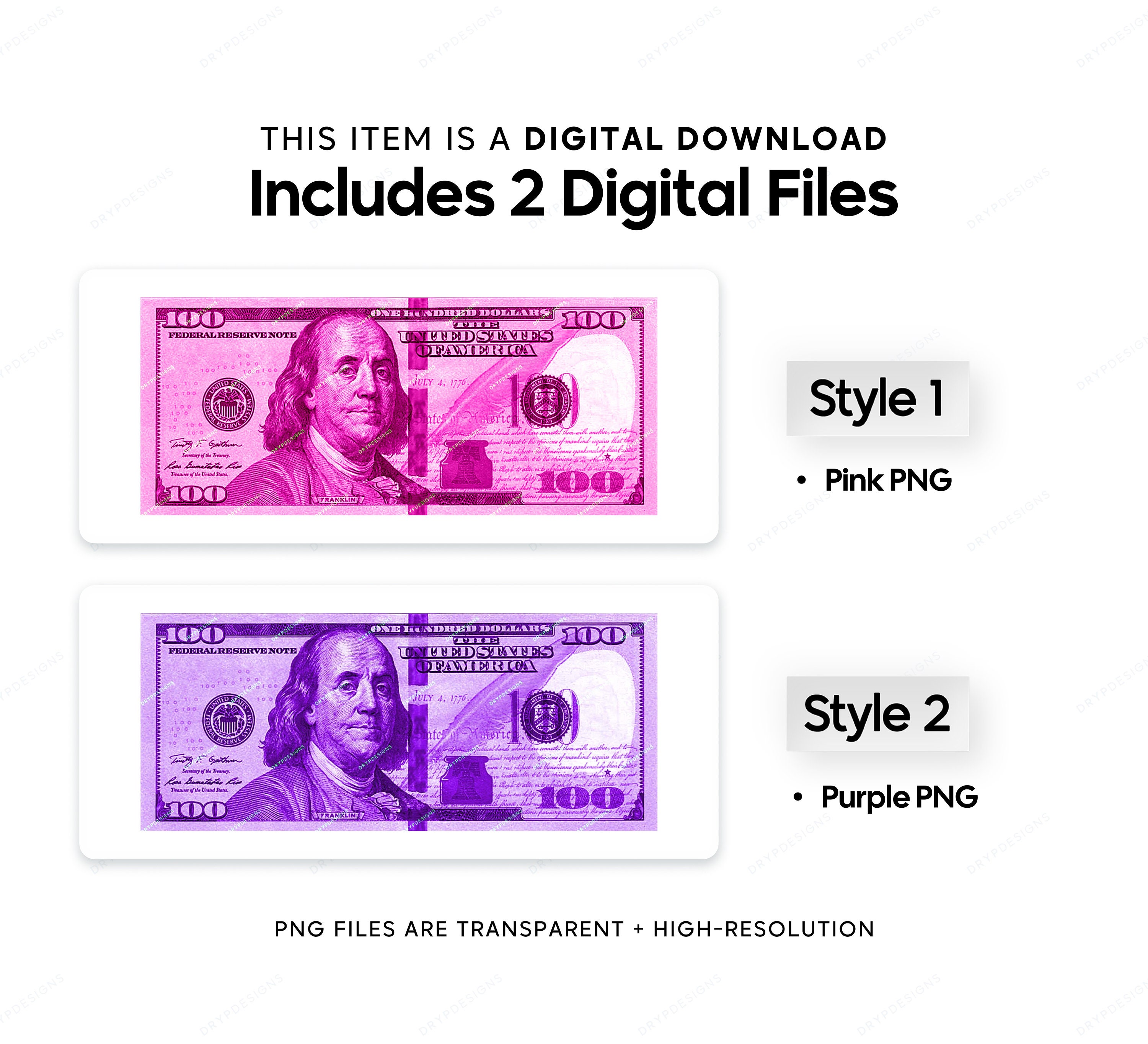 Purple + Pink Money 100 Dollar Bills PNG - US One Hundred Dollar Bill ...
