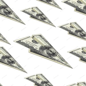 Money Paper Airplanes Seamless Background Pattern - 100 Dollars Bills ...