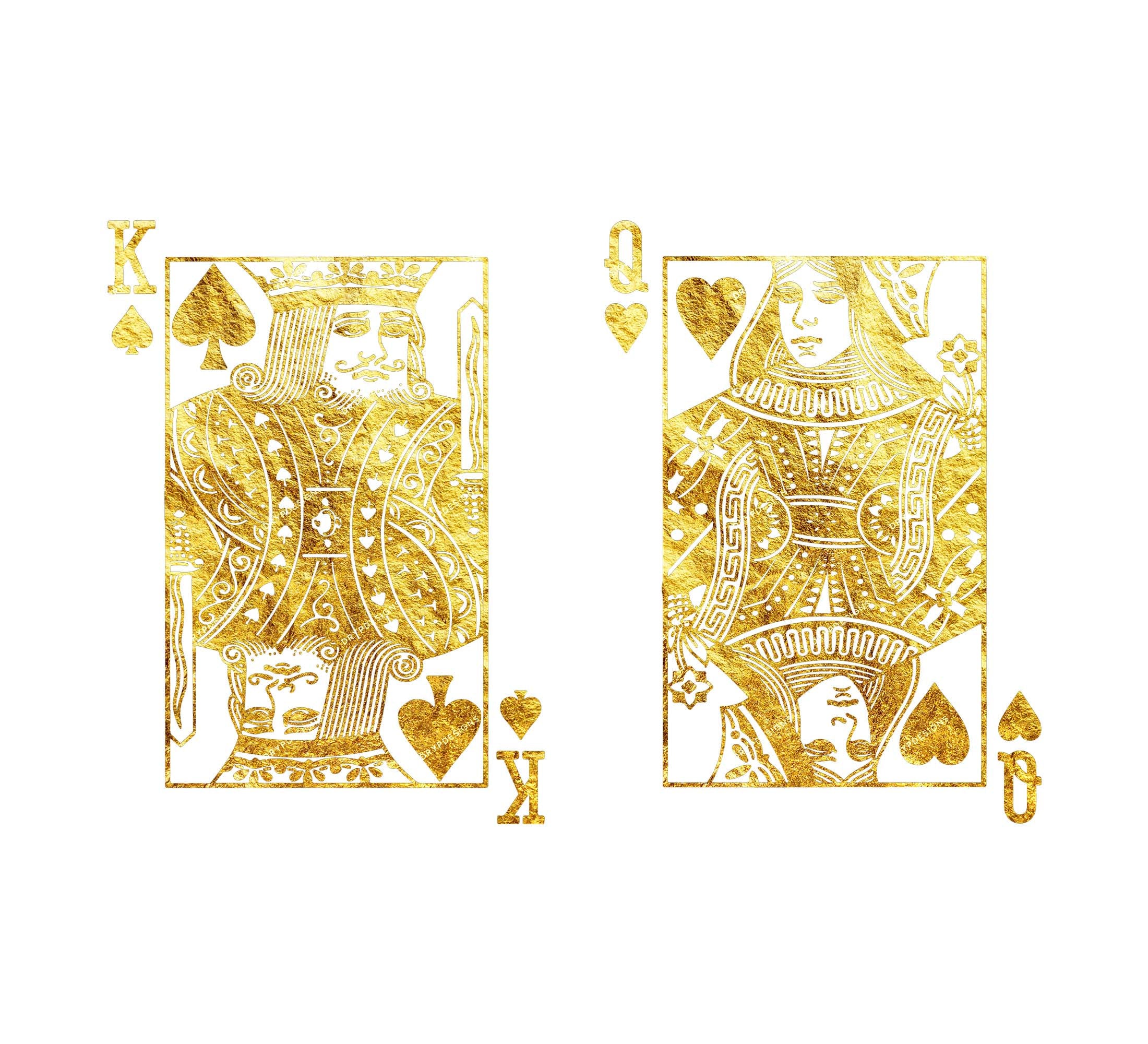Gold King of Spades - Queen of Hearts Face Card PNG - Digital Art Print ...