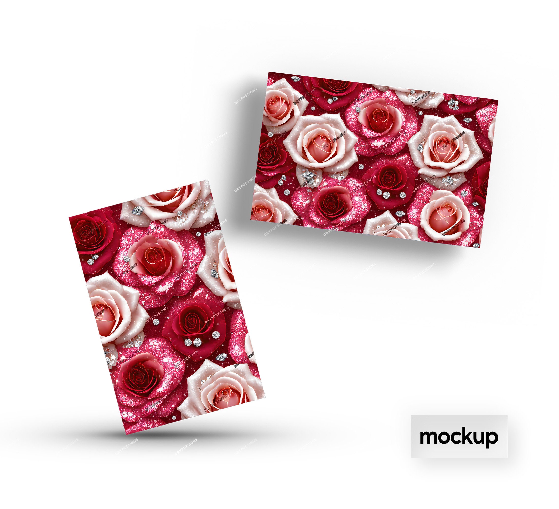 Red + Pink Diamond Roses Seamless Digital Paper Background - Realistic ...