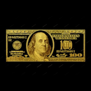 Black + Gold 100 Dollar Bill PNG Graphic - Gold Money Print - Instant ...