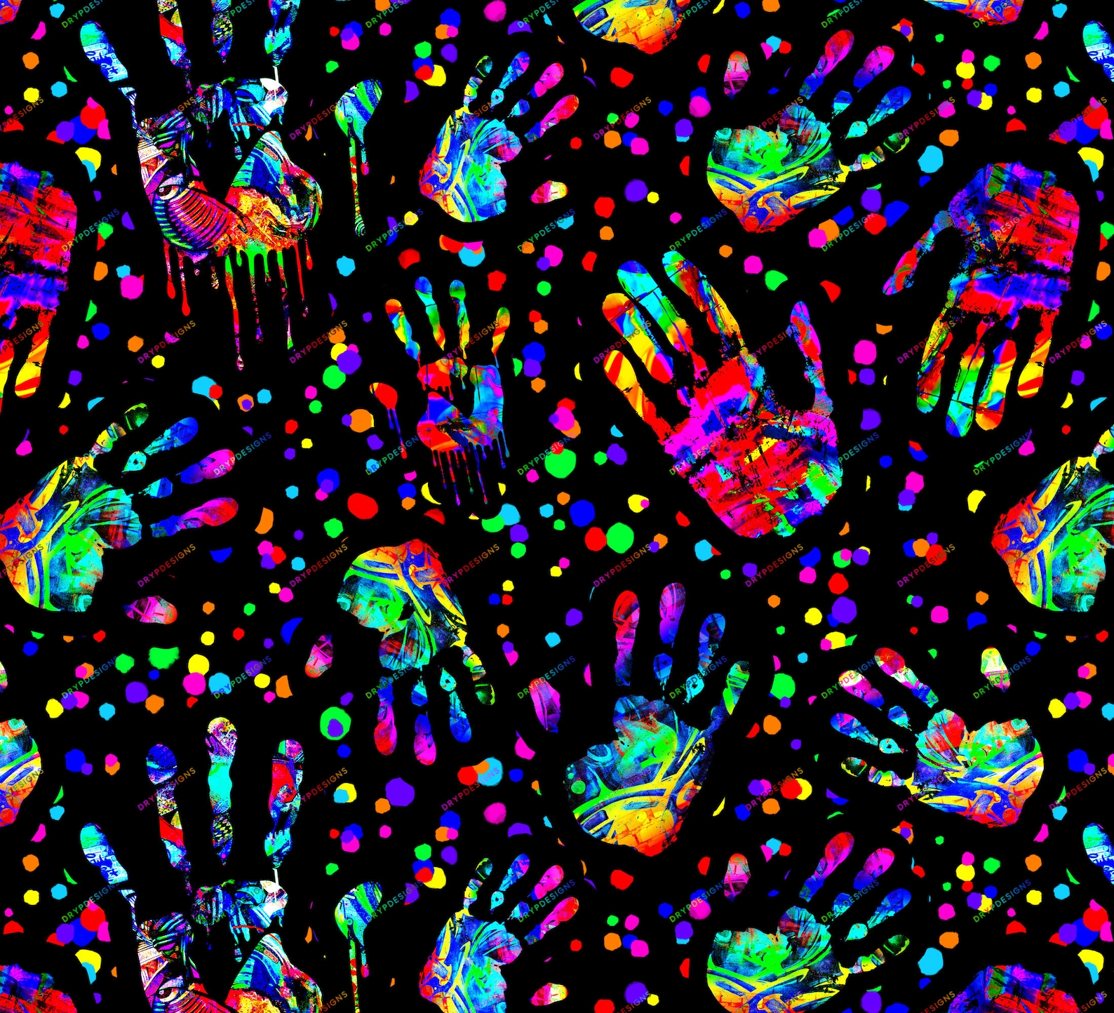Rainbow Neon Painted Handprint Seamless Digital Paper - Etsy