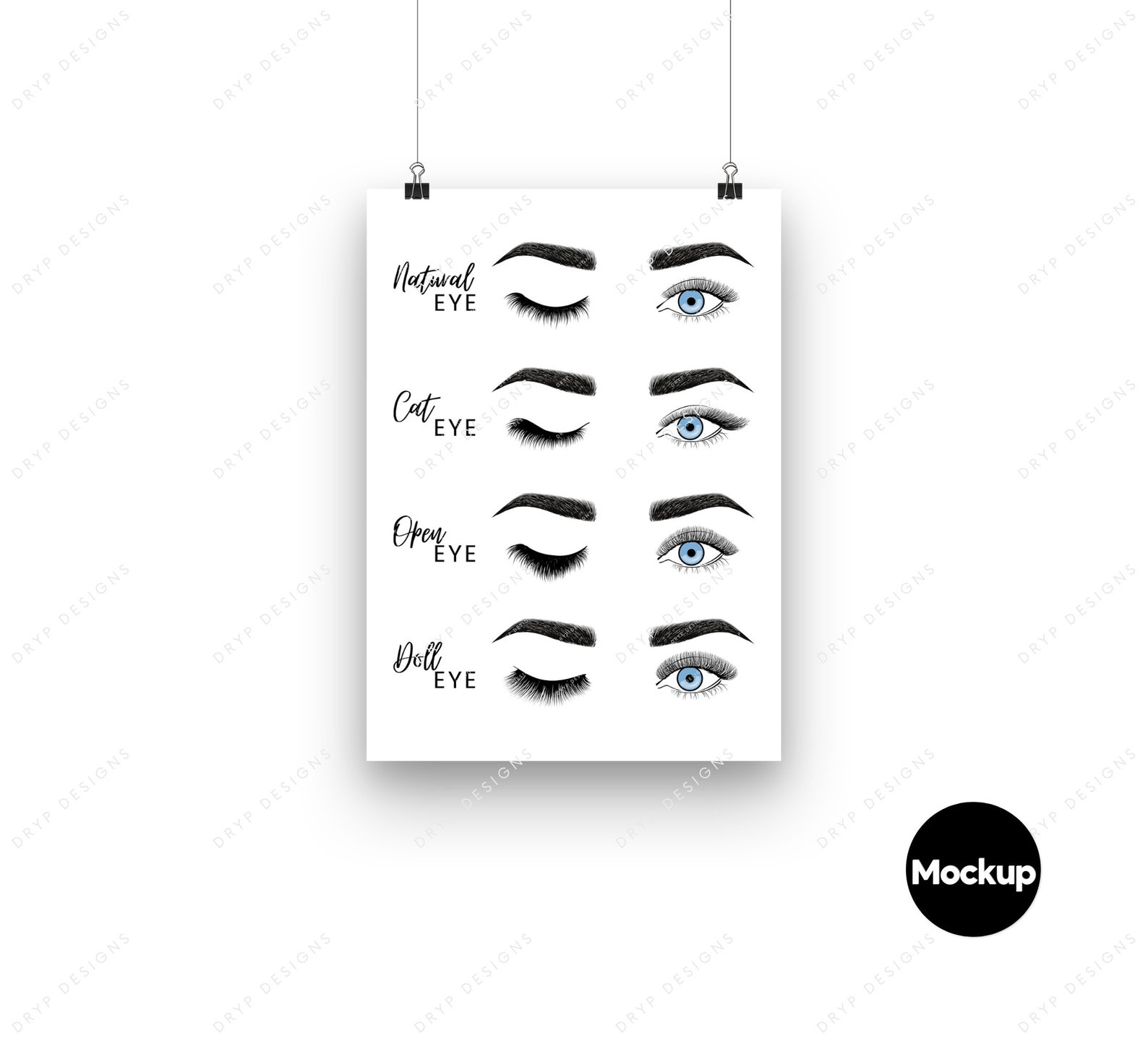 Eyelash Extension Style Chart Digital Art Print - Lash Artist Branding ...