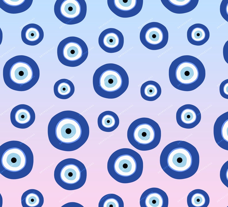 Greek Evil Eye PNG Seamless Pattern Overlay - Blue Evil Eye Background ...
