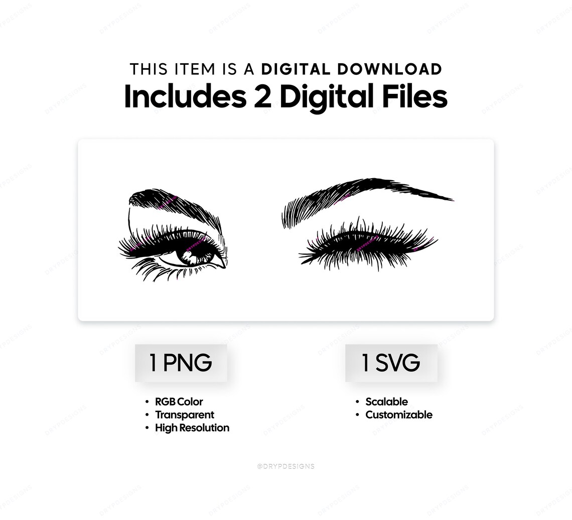 Winking Eyelashes SVG + PNG - Hand Drawn Lash Wink Illustration ...