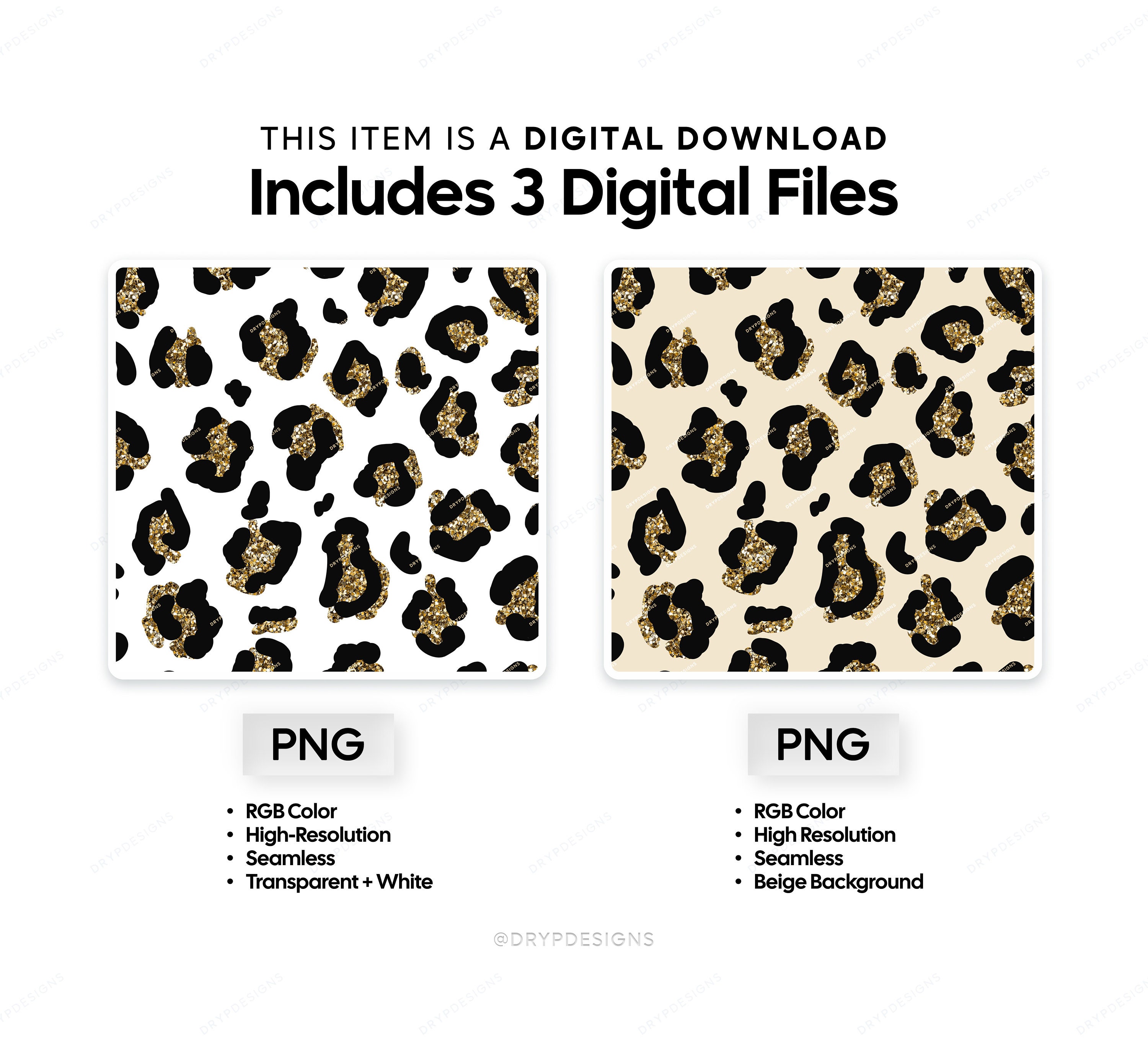 Black + Gold Glitter Leopard Print PNG - Seamless Leopard Pattern ...
