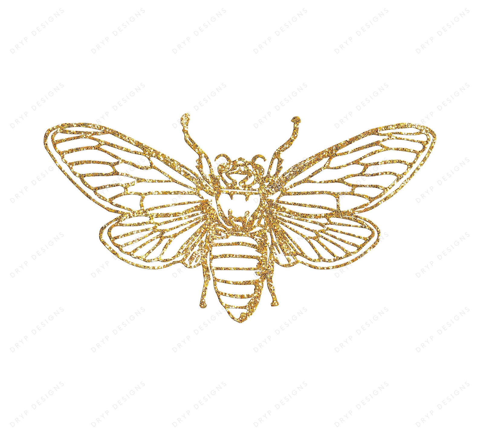 Gold Glitter Bee PNG - Transparent Gold Bee Outline Clipart Digital ...