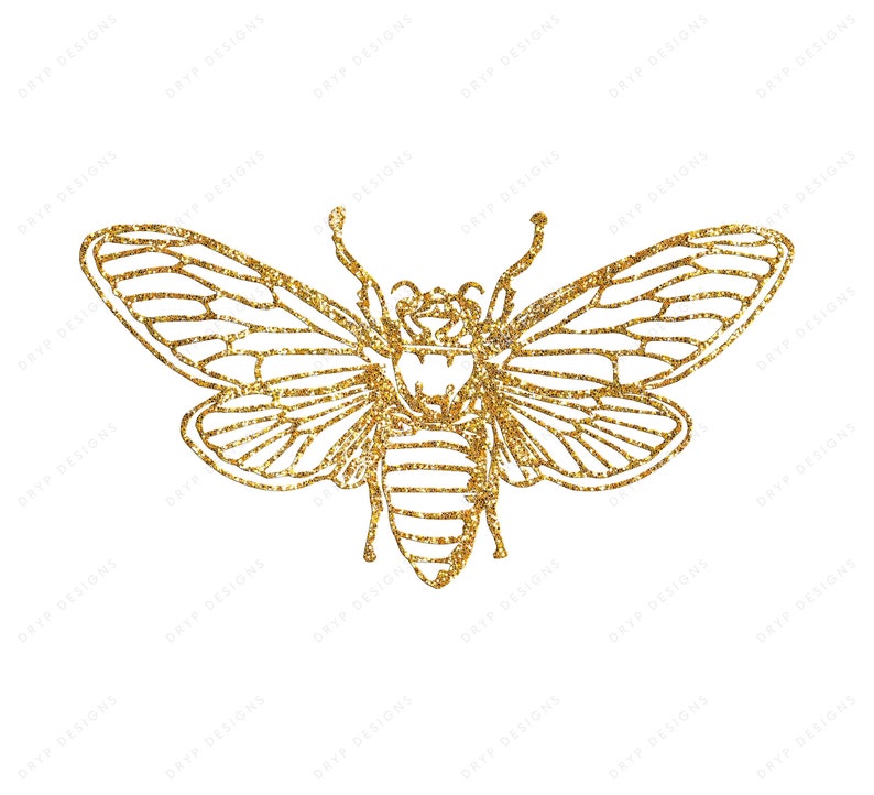 Gold Glitter Bee PNG - Transparent Gold Bee Outline Clipart Digital ...