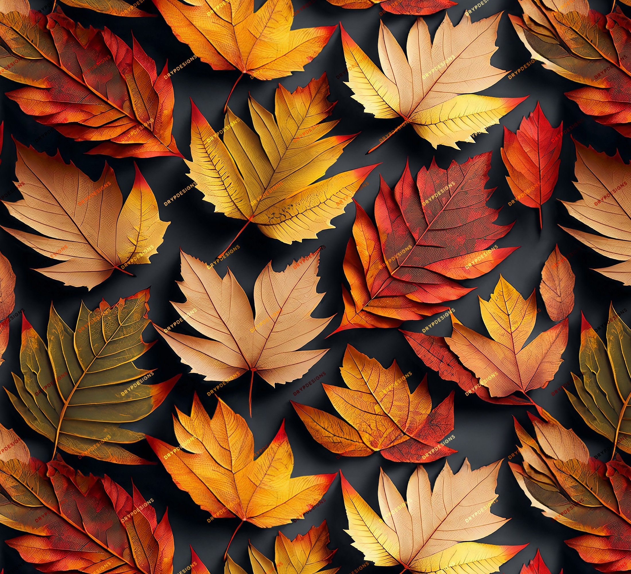 3D Fall Leaves Seamless Digital Paper Background - Realistic Orange ...