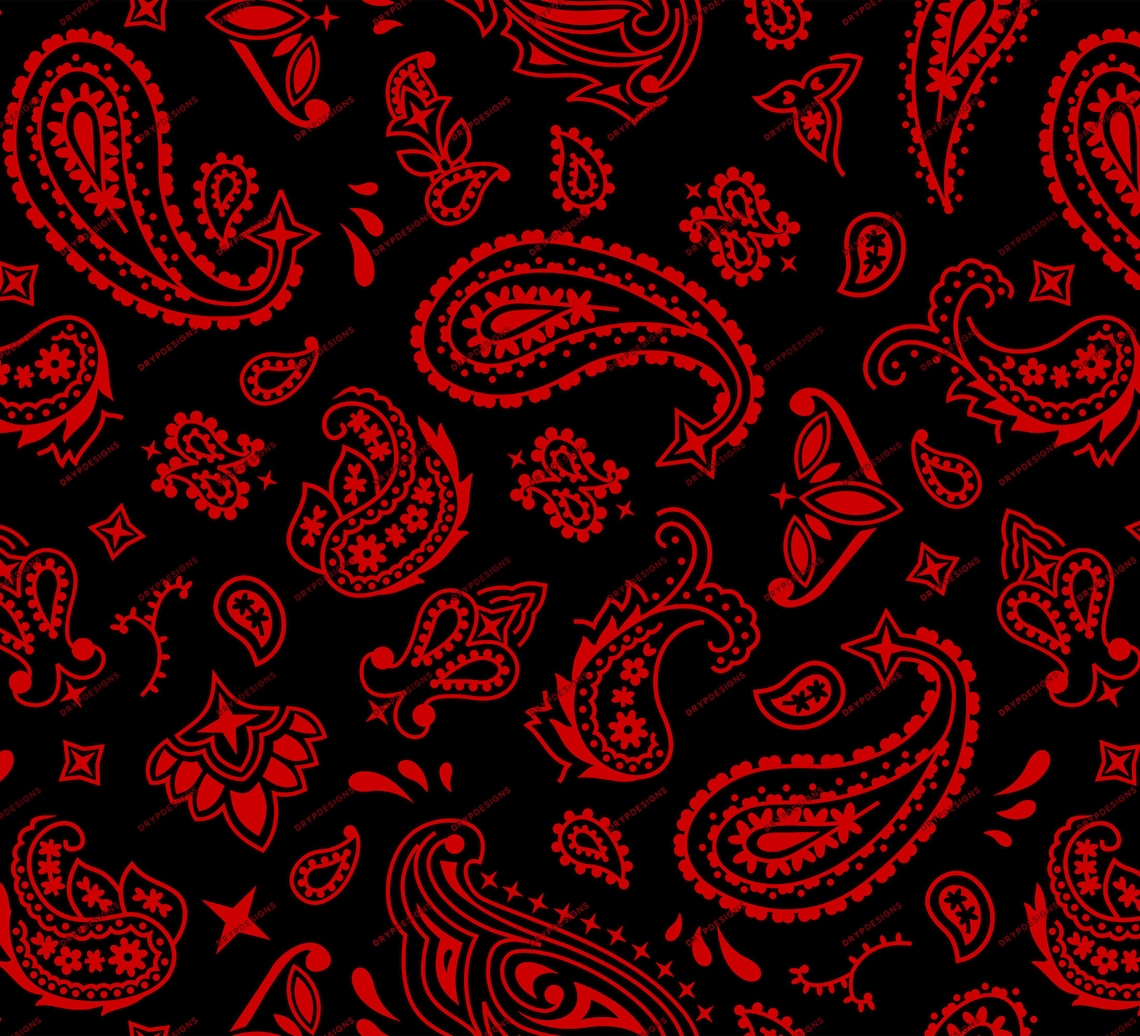Red + Black Bandana Seamless Background Pattern - Classic Bold Paisley ...