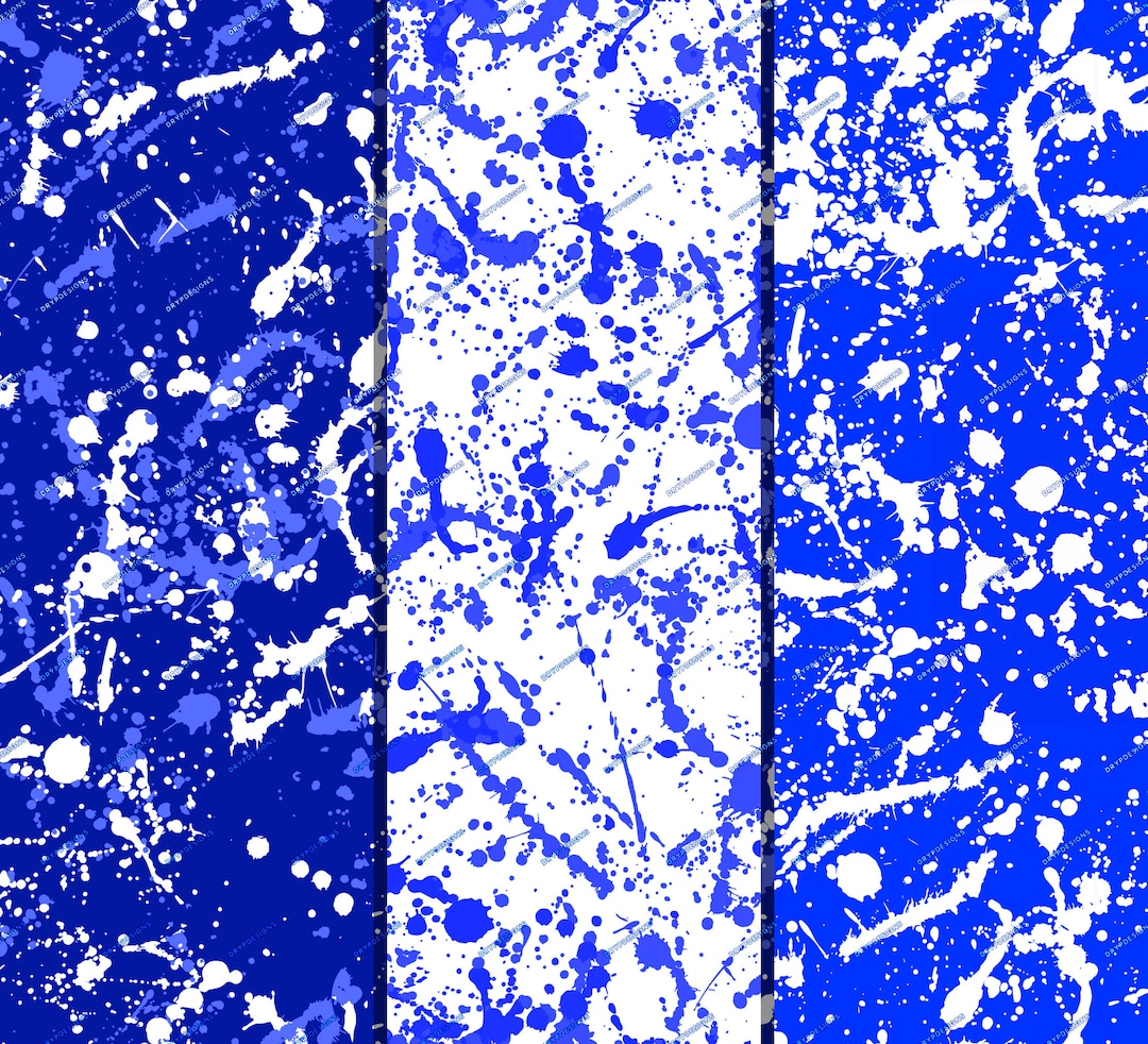 Blue + White Paint Splatter Seamless Digital Paper Background - Paint ...