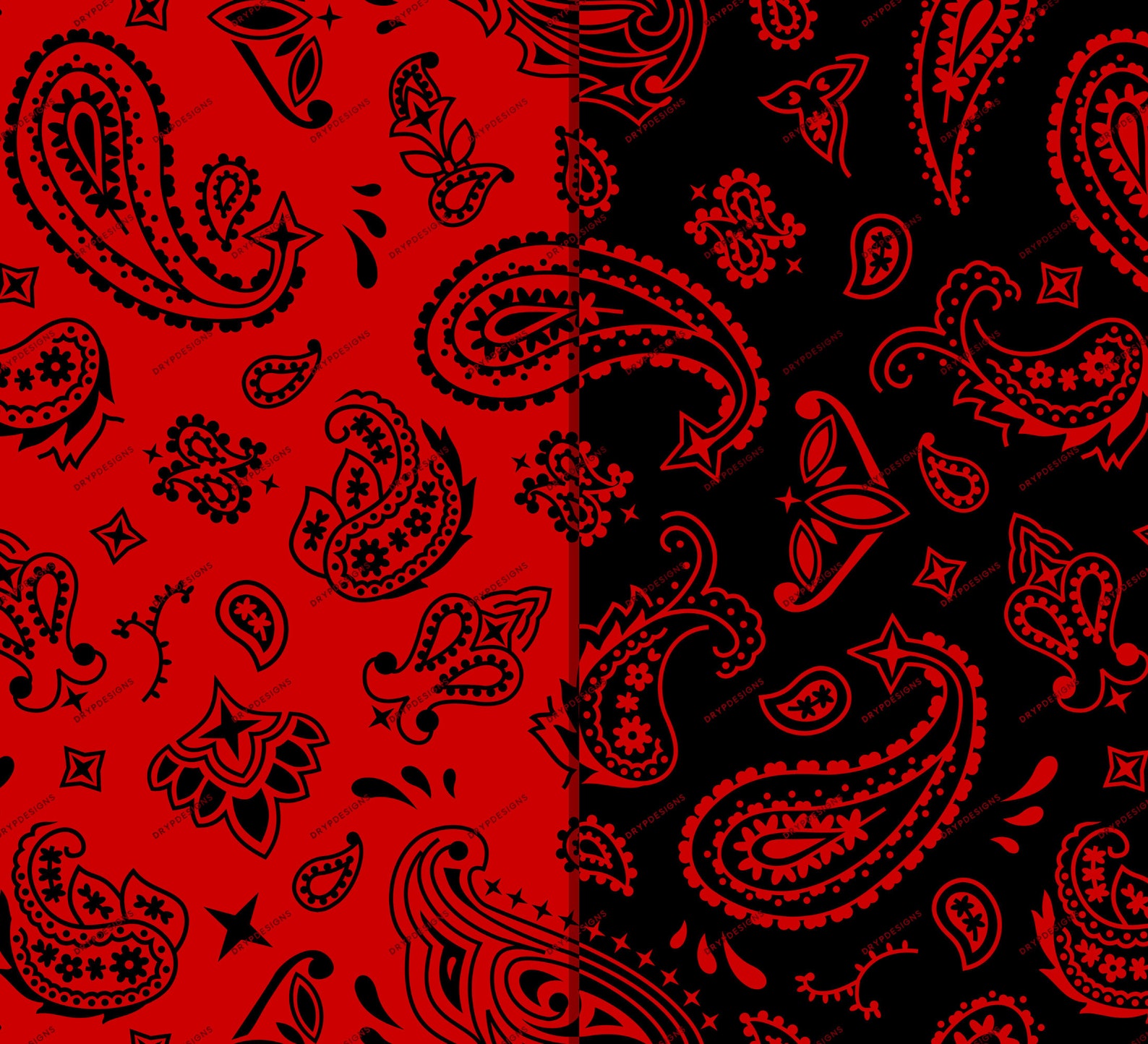 Red Black Bandana Seamless Background Pattern Classic Bold Paisley ...