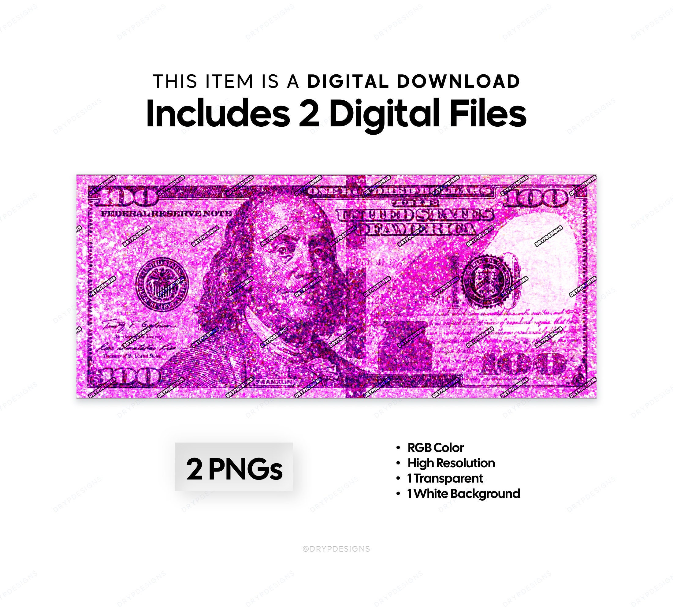 Pink Glitter 100 Dollar Bill PNG Graphic Digital Download - Etsy Australia