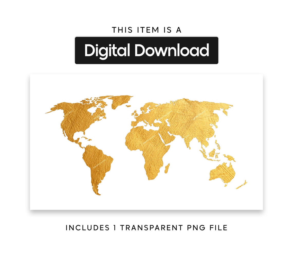 Gold World Map PNG Graphic - Gold Textured Map of World Transparent PNG ...