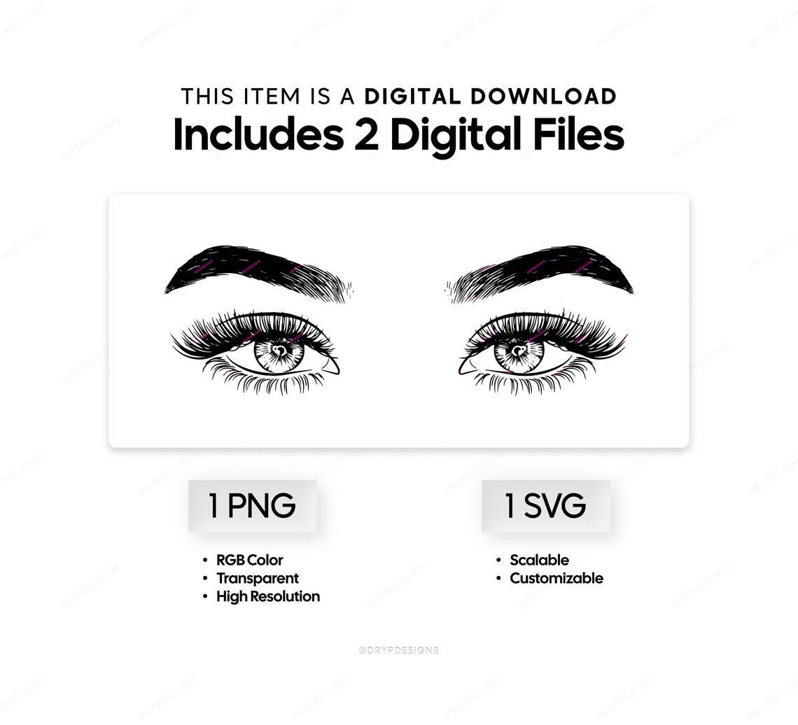 Full Eyelash Extensions SVG PNG Graphic Hand Drawn Lash & | Etsy