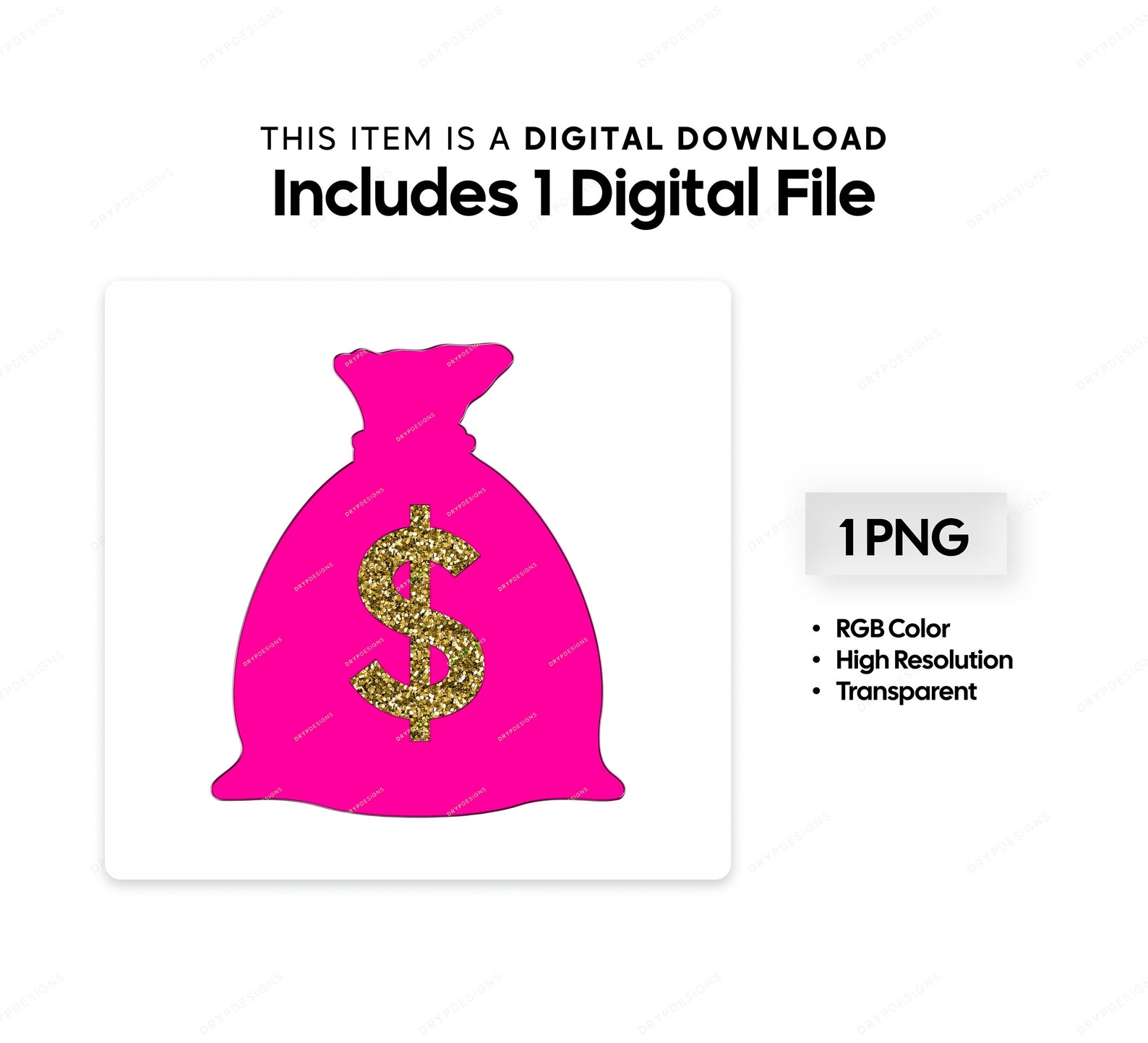 Pink Money Bag PNG Graphic Gold Glitter Money Sign - Etsy