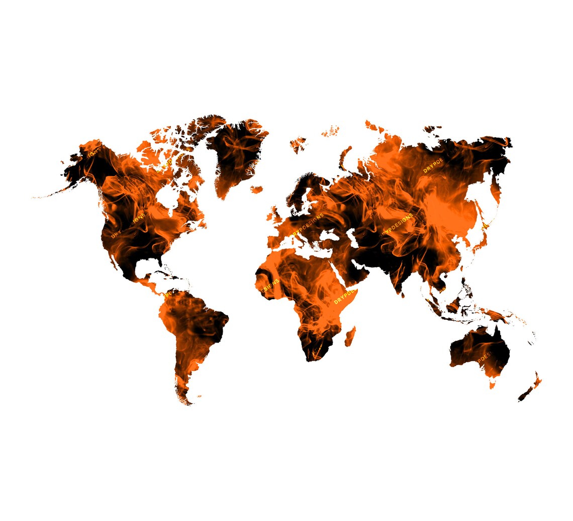 World on Fire Burning World Map PNG Graphic Fire Textured | Etsy