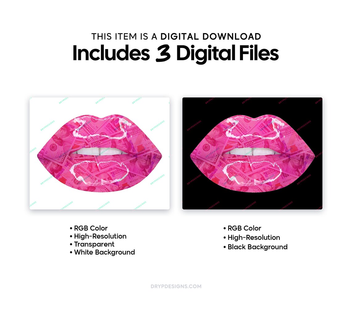 Pink Money Lips PNG Graphic - Luscious Lips Digital Art Print - Money ...