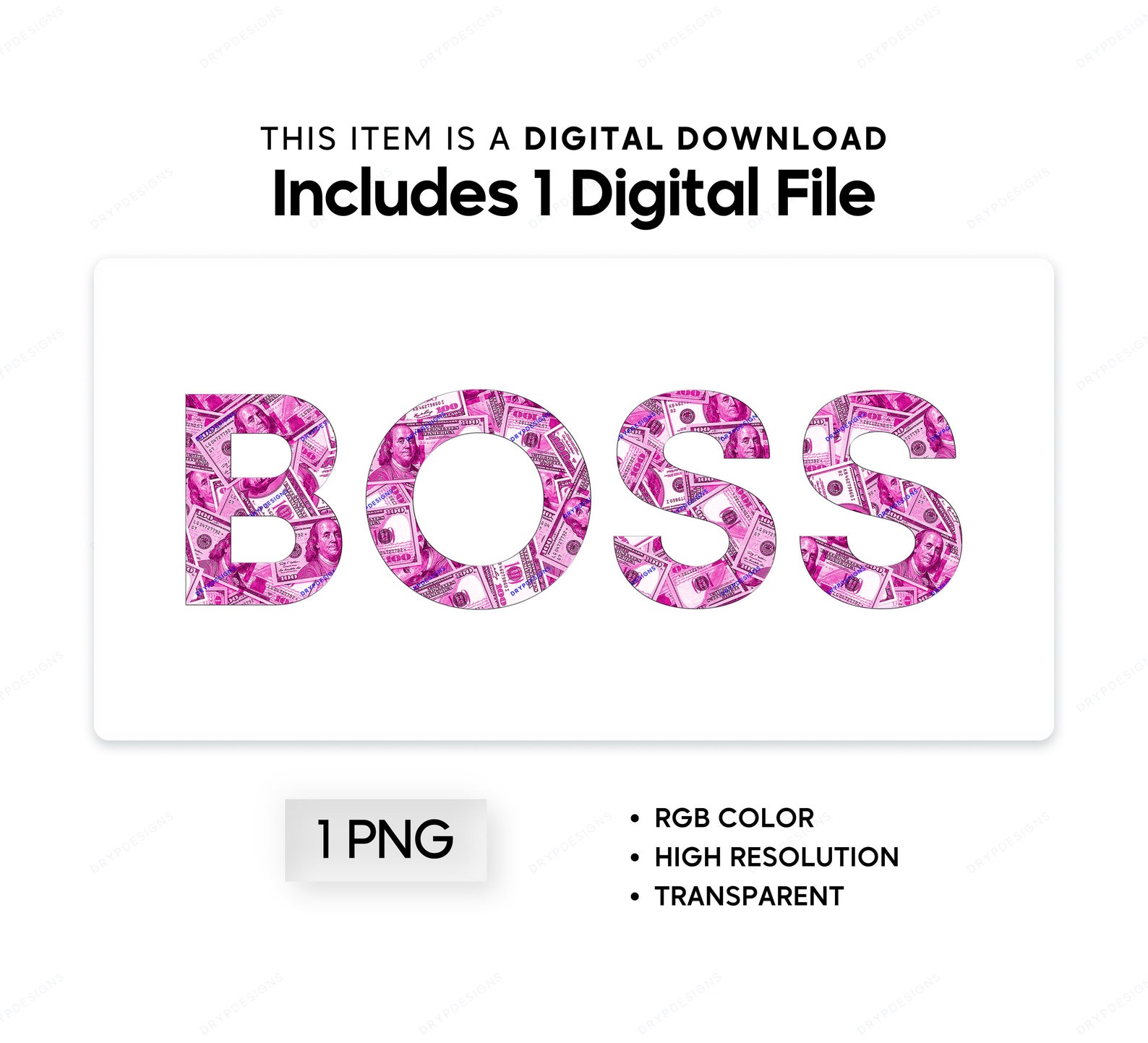 BOSS Pink Money Words PNG Graphic Money Pattern Entrepreneur - Etsy